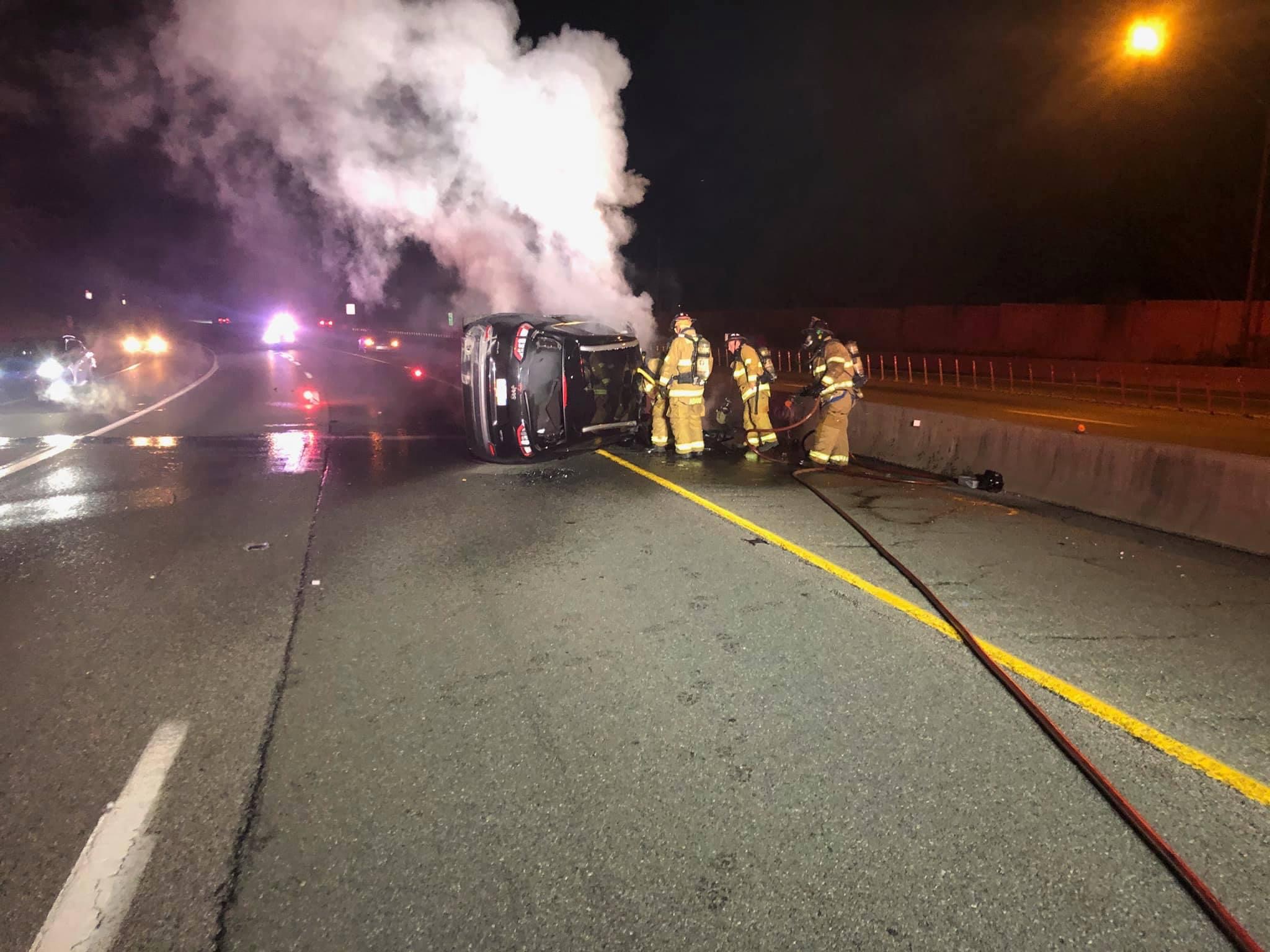 Overturned SUV Catches Fire, Injures 2 on I-476 - Broomall Fire Company